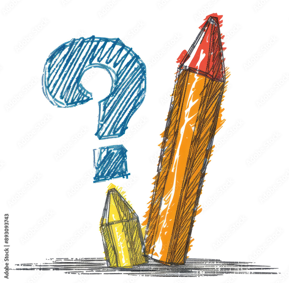 An exclamation mark and question mark drawn with crayon are isolated ...