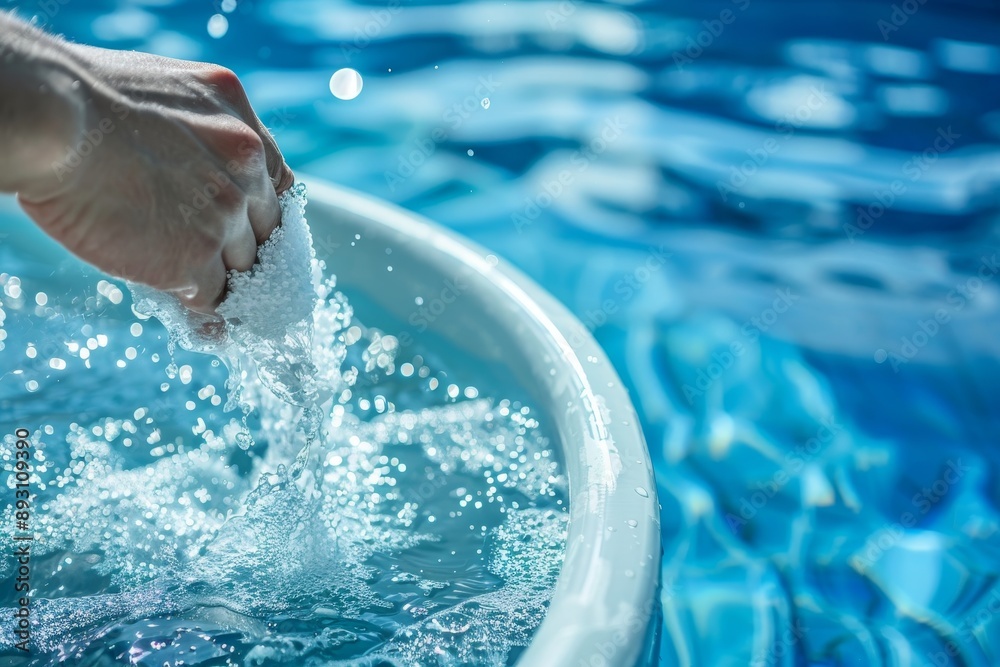 Chlorine powder treatment for algae removal and water disinfection in ...