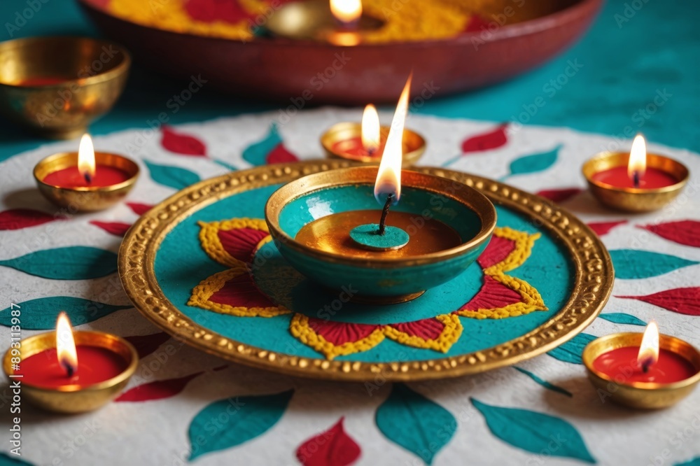 India, 4 October, 2022 : Happy Diwali Festival of Lights teal color ...