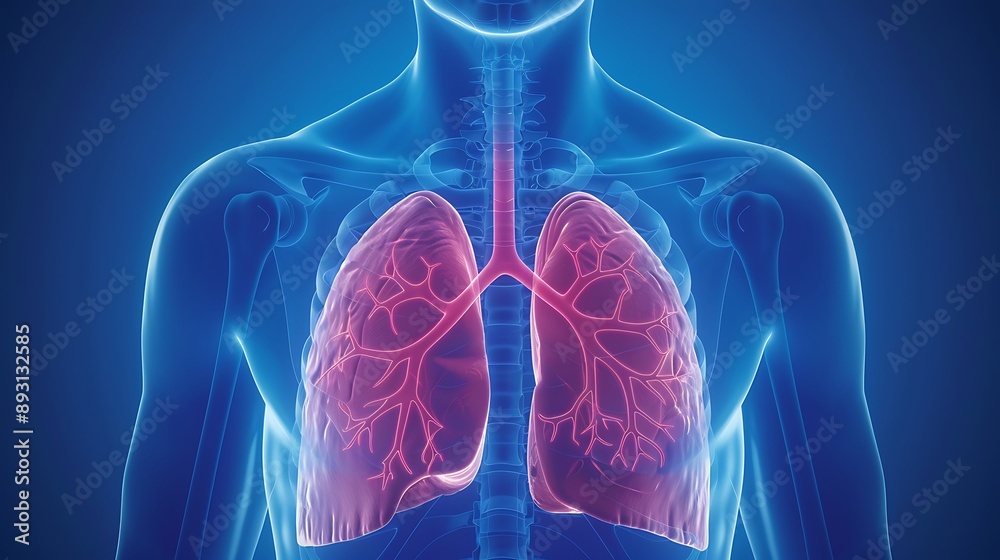 Full body shot photo of a human respiratory system illustration with ...