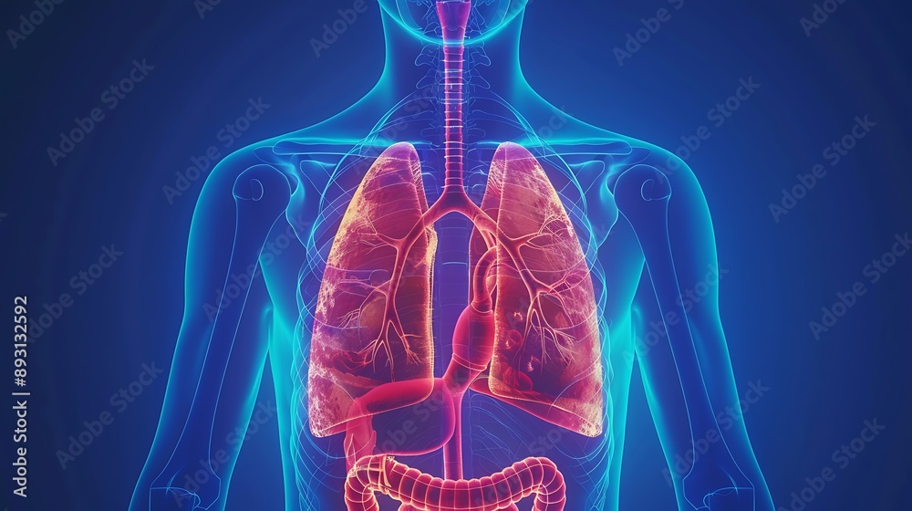 Full body shot photo of a human respiratory system illustration with ...