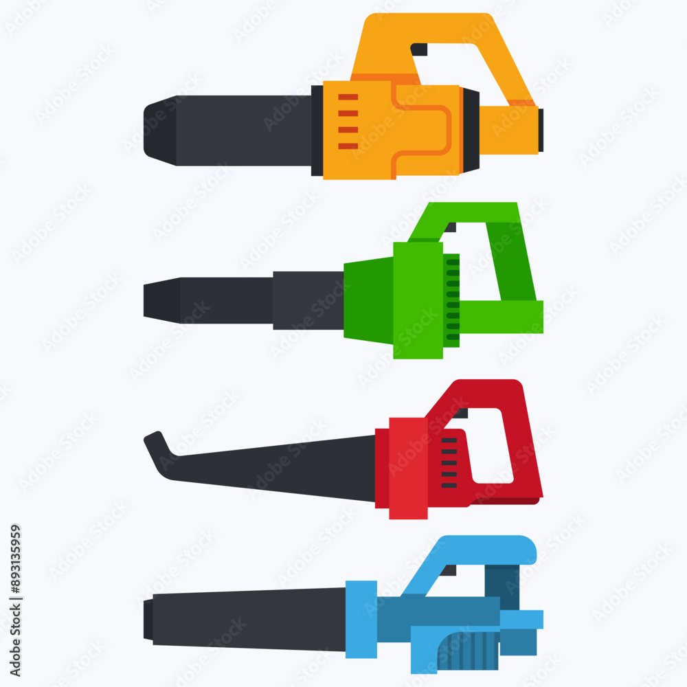 Cordless leaf blowers vector cartoon set isolated on a white background ...