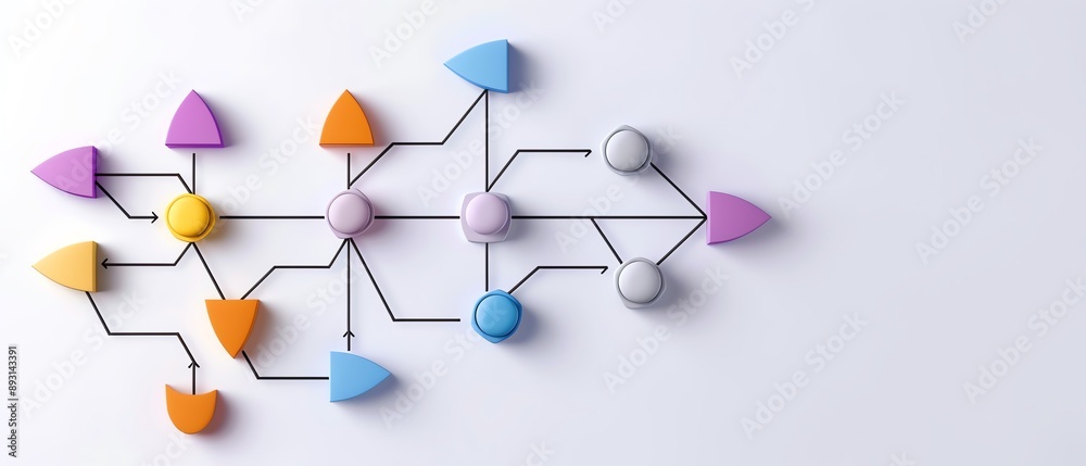 Colorful chart with interconnected arrows and shapes on a white ...