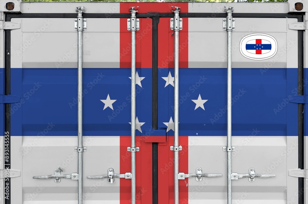 Netherlands Antilles flag depicted on metal doors of shipping cargo ...