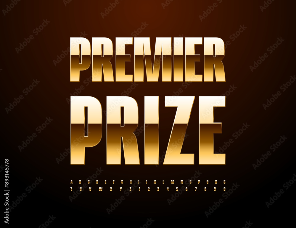 Vector elite logo Premier Prize. Elegant Gold Font. Luxury Alphabet Letters, Numbers and Symbols ...
