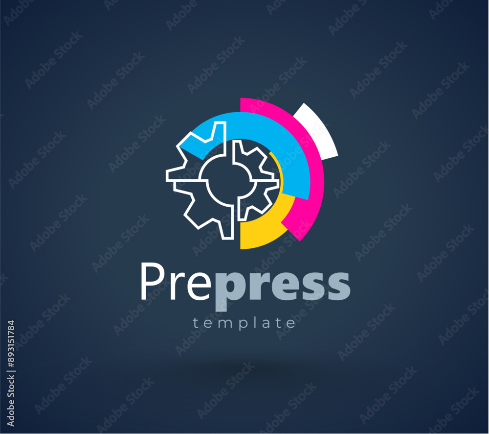 Logo Prepress. Gear Printing СMYK theme. Abstract Roller ink. Template ...