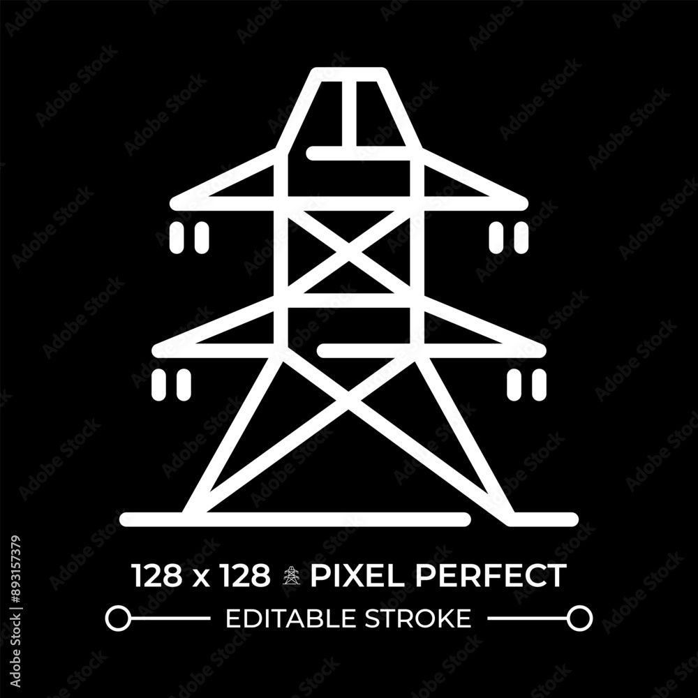 Power line pixel perfect white linear icon for dark theme. High voltage ...