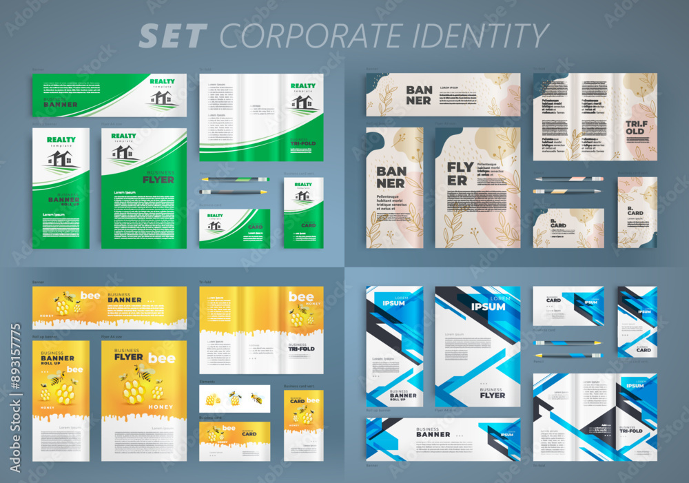 Set Corporate Identity template cover flyer, tri-fold, banner, roll up ...