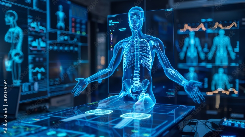 Advanced medical exam with holographic display. Scans entire body ...