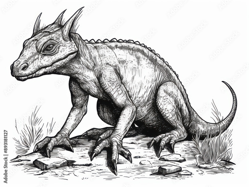 Black and white Vintage engraved art of a kobold isolated on white ...