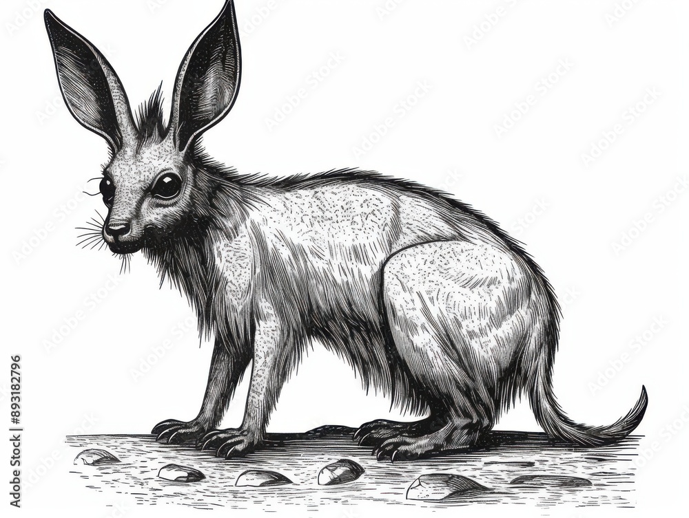 Black and white Vintage engraved art of a chupacabra isolated on white ...