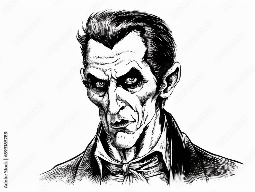 Black and white Vintage engraved art of a vampire isolated on white ...