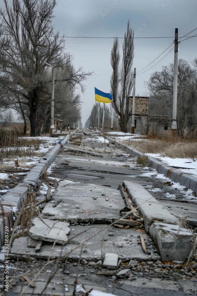 Photo of broken concrete and steel beams in the middle ground, with ...