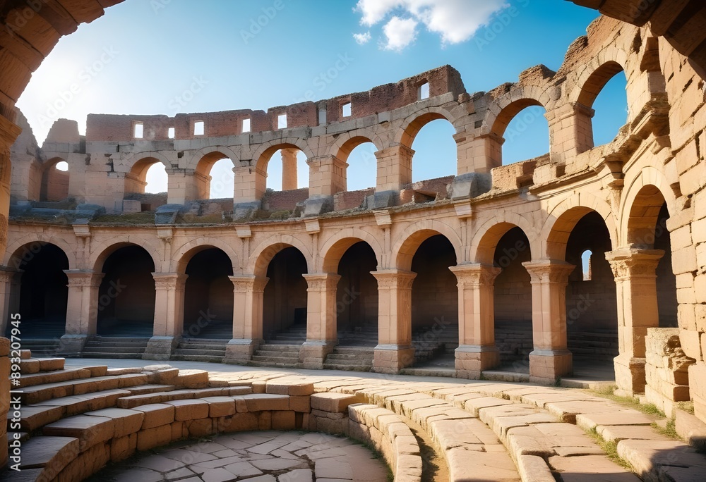 Roman amphitheater. Ancient walls of a crumbling amphitheater Stock ...