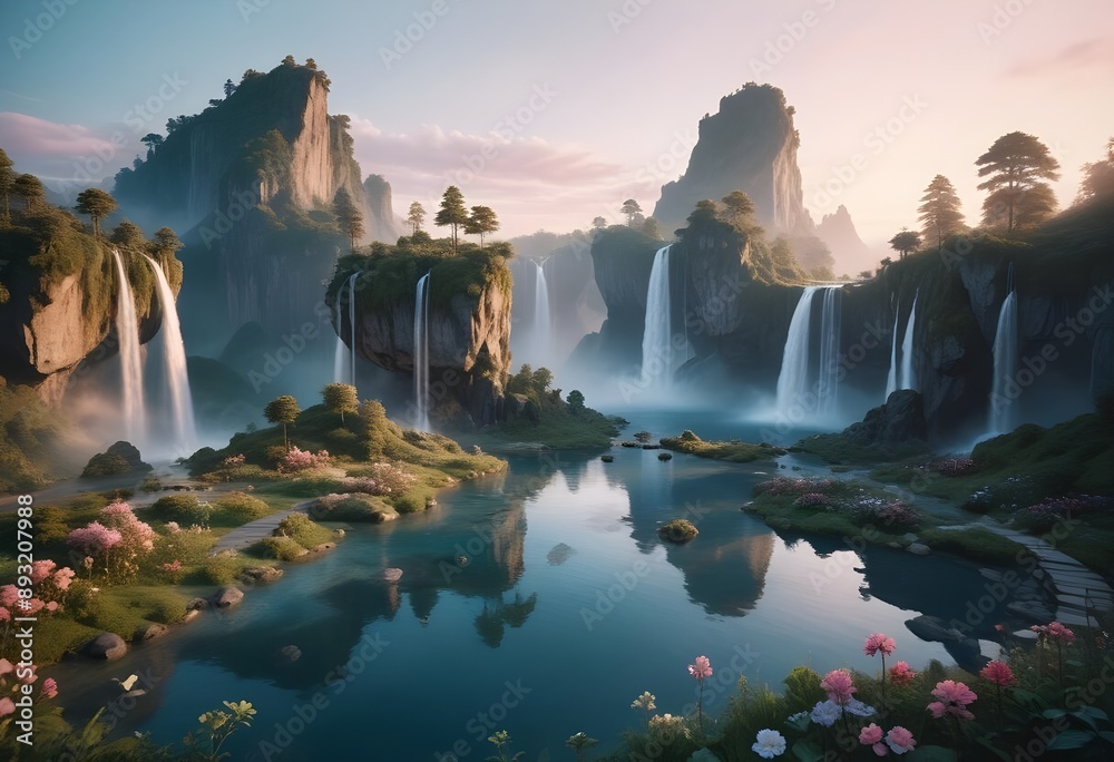 Huge waterfalls falling into a crystal clear lake. Falling waterfalls ...