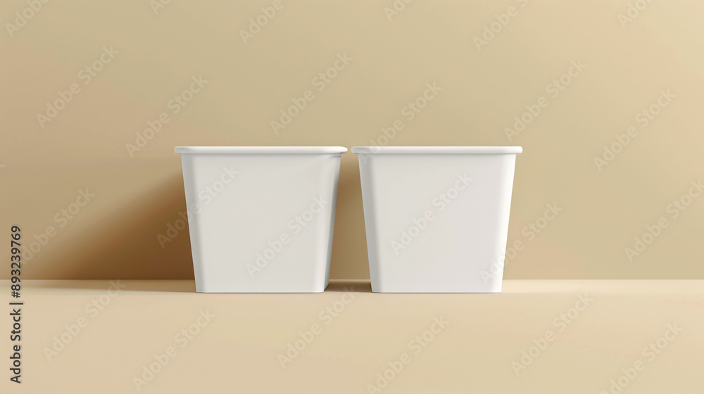 Dos elegantes vasos cuadrados blancos sobre fondo beige, ideales para ...