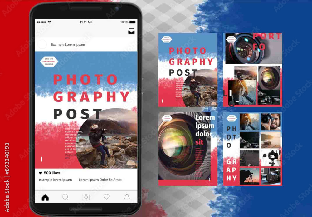 Red And Blue Photography Social Media Post Stock Template | Adobe Stock