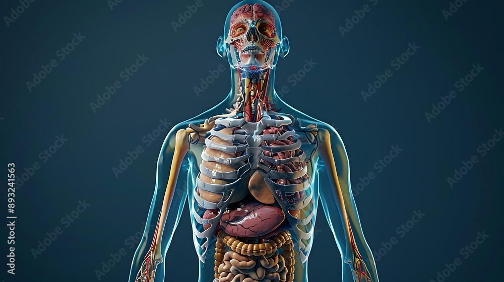 ภาพประกอบสต็อก Full-length portrait photo of a detailed human torso ...