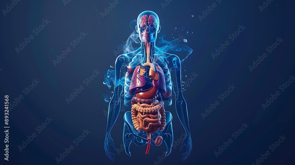Full body shot photo of an educational illustration of the human torso ...