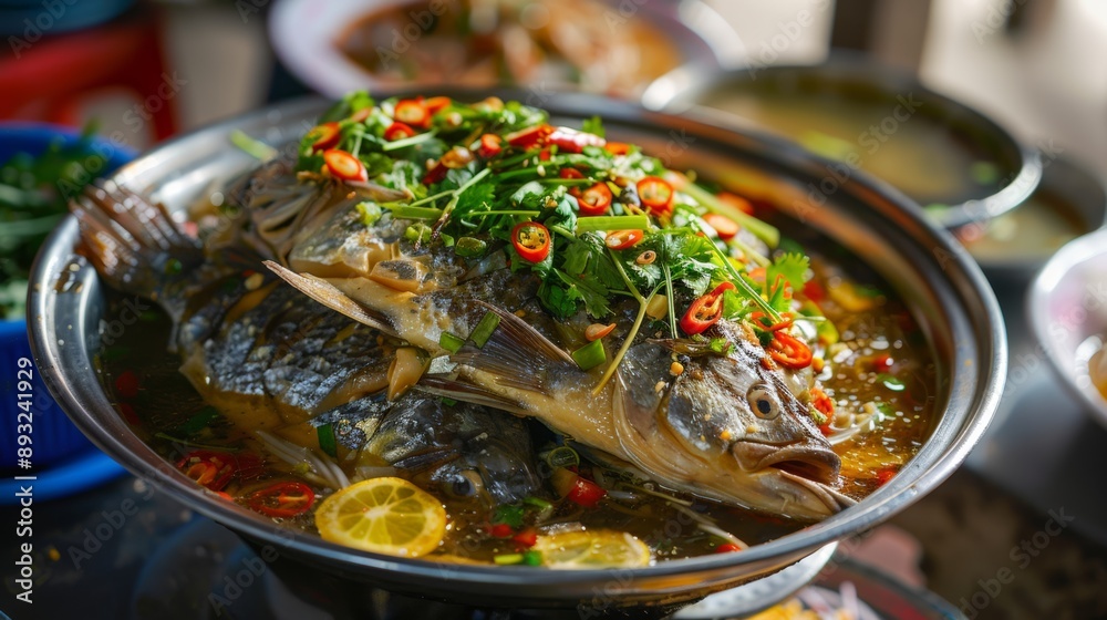 Photograph of the Vu Dai fish stew village in northern Vietnam. This is ...