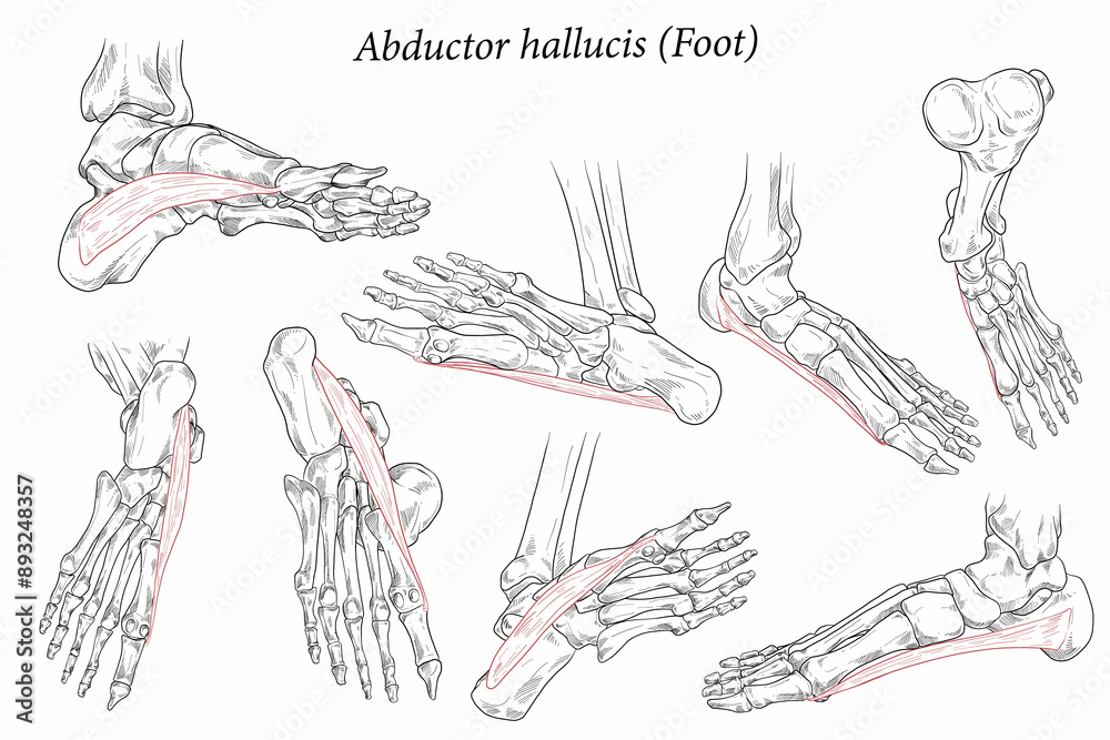 Medical illustration of Abductor Hallucis muscle foot, oblique side ...