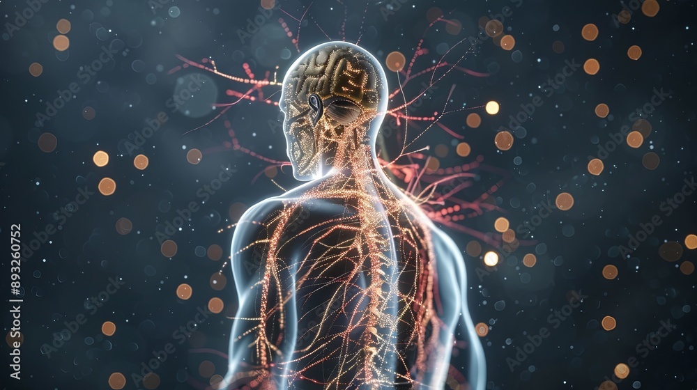 The brain and nerve endings in the human nervous system, the spinal ...