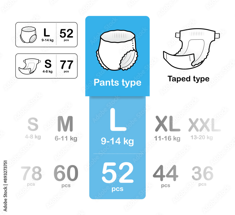 Detailed description diaper icon. Vector element isolated on white ...