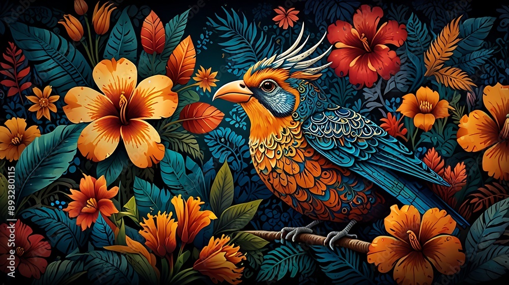 High-Resolution Batik Pattern of Flora and Fauna in 8K HDR. An elegant ...