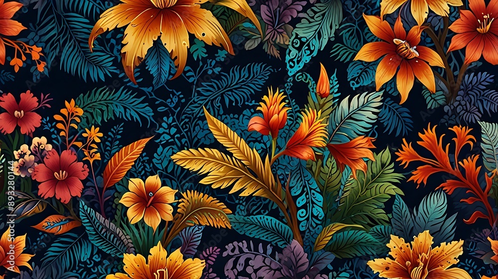 High-Resolution Batik Pattern of Flora and Fauna in 8K HDR. An elegant ...