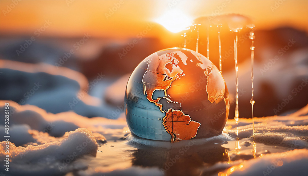 Global warming and climate change, featuring symbols like a melting ...