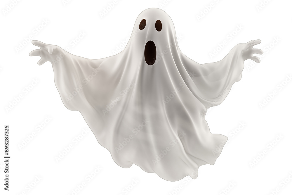 PNG cutout of cute ghost with surprised expression and arm wide spread ...