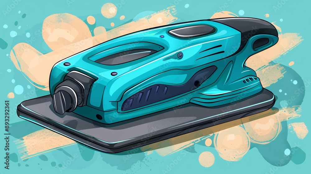 Detailed drawing of a belt sander with a robust design centered with ...