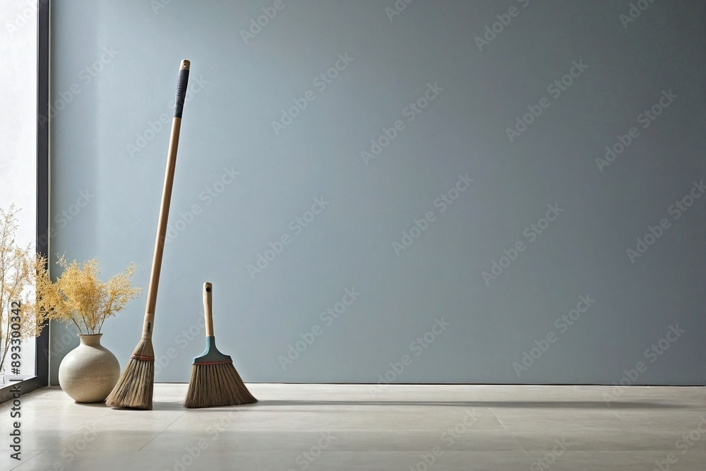 Broom in a Contemporary Setting: A modern broom leaning against a ...