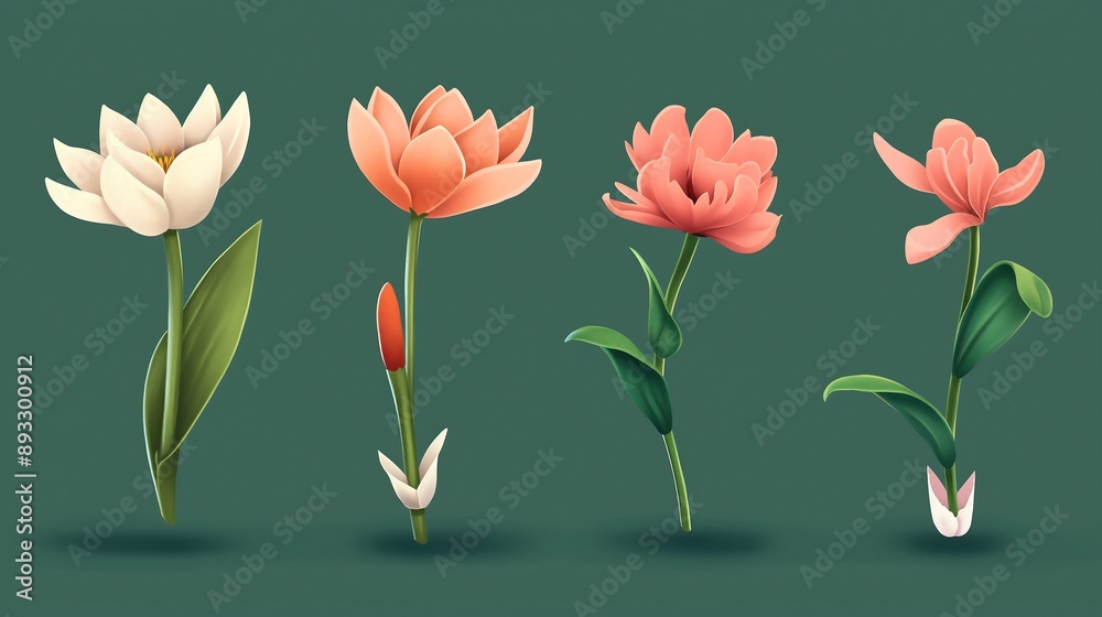 A set of process diagrams showing the three stages of a flower's growth ...