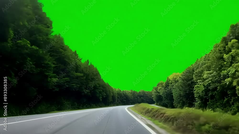 Forest Road with Bright Green Sky green screen background with Ai ...