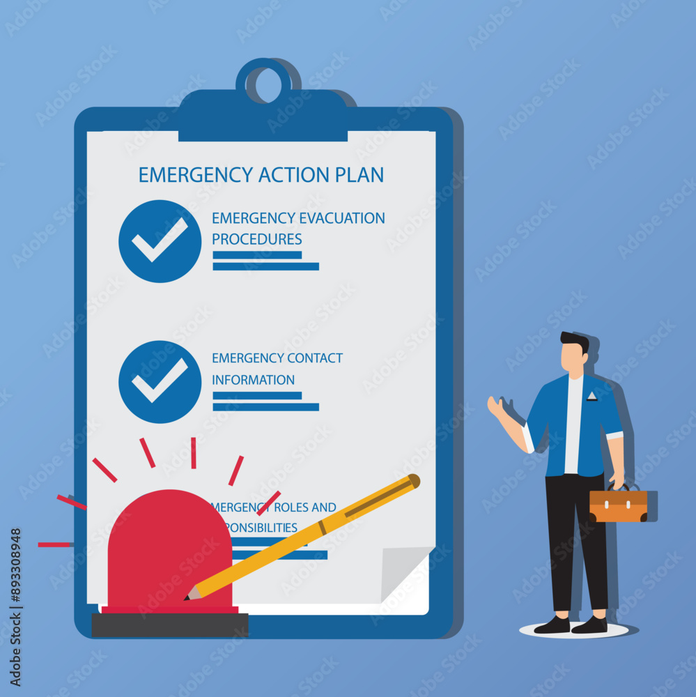 Business emergency action plan with businessman holding pencil standing ...