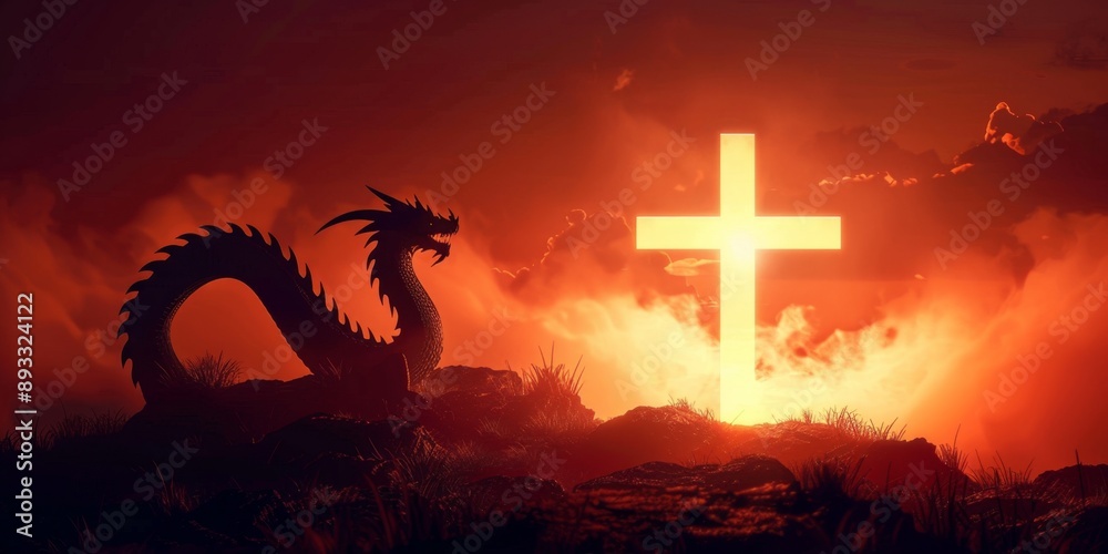 Dragon beast monster silhouette symbolizing evil satanic demon snake ...