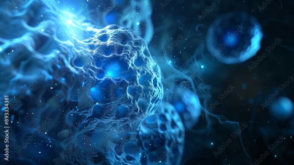 Oncology low poly wireframe with cancer cells in the form of stars with ...