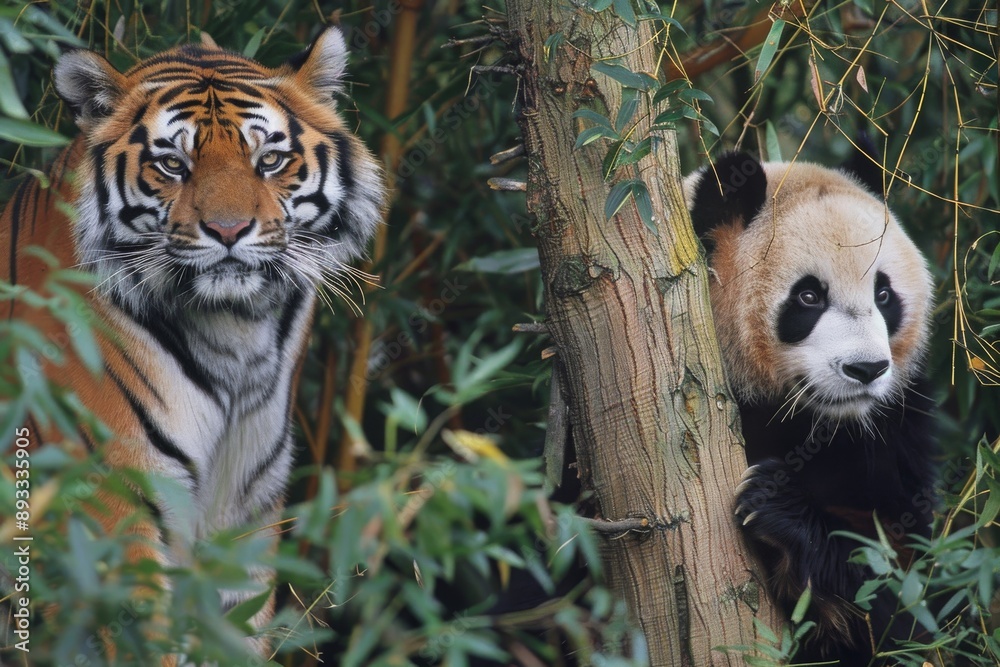 Siberian Tiger, Panthera tigris altaica, Adult standing at forest ...