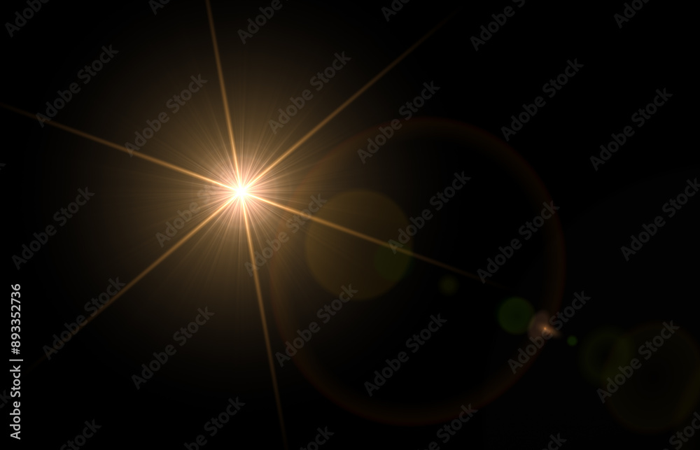 Lens flare and light overlay on black background. sun orange color ...