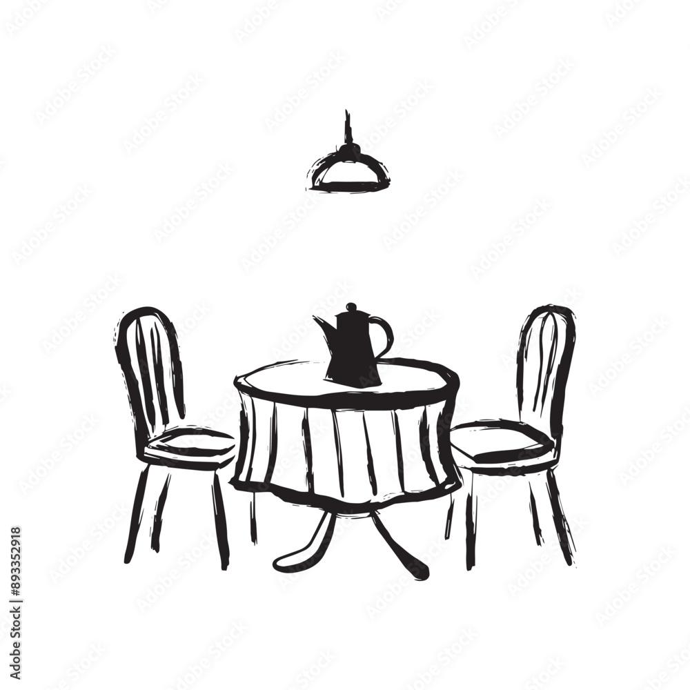 Hand drawn line art minimalist café illustration. Abstract rough coffee ...