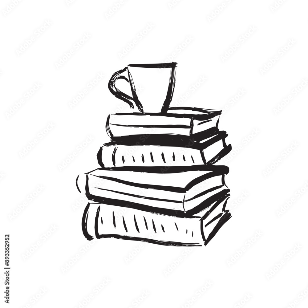Hand drawn line art minimalist café illustration. Abstract rough coffee ...