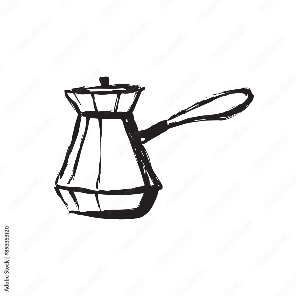Hand drawn line art minimalist café illustration. Abstract rough coffee ...