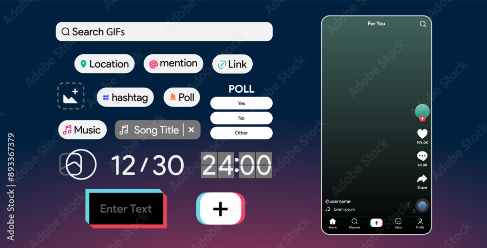 Tiktok story tool set. Social media stories template. Location mention ...