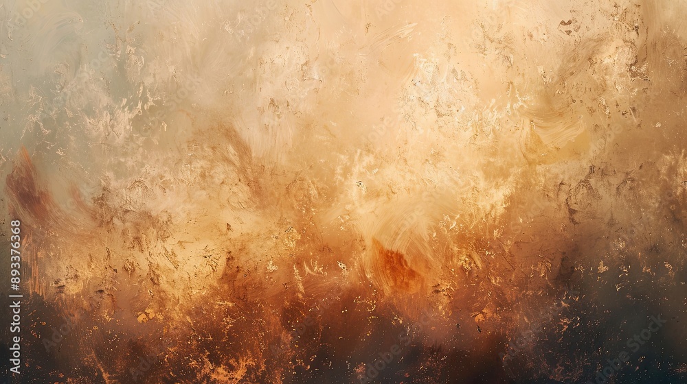 Warm muted colors and twinkling particles with hazy overlays creating a ...