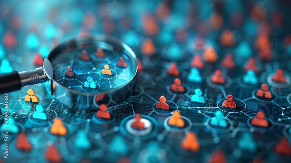 Magnifier glass of Human Resource Management focus on manager icon ...