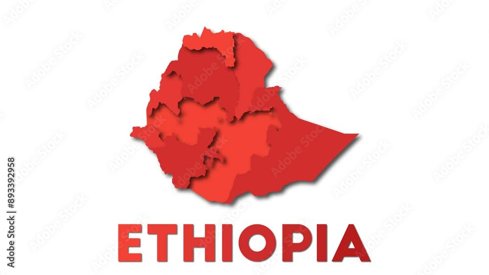 Ethiopia map showing regions. Animated country map with title. 4k ...