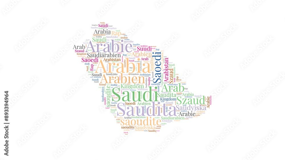 Saudi Arabia shape word cloud animation. Country boundary filled with ...