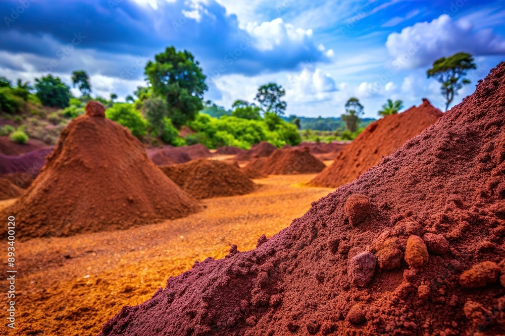 Red brown and purple clay laterite soils of Equatorial Guinea, Africa ...