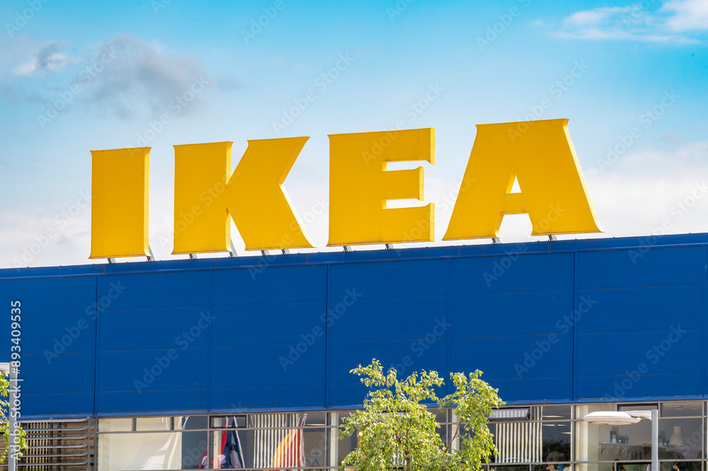 IKEA (Ingvar Kamprad Elmtaryd Agunnaryd) sign hanging on the store ...